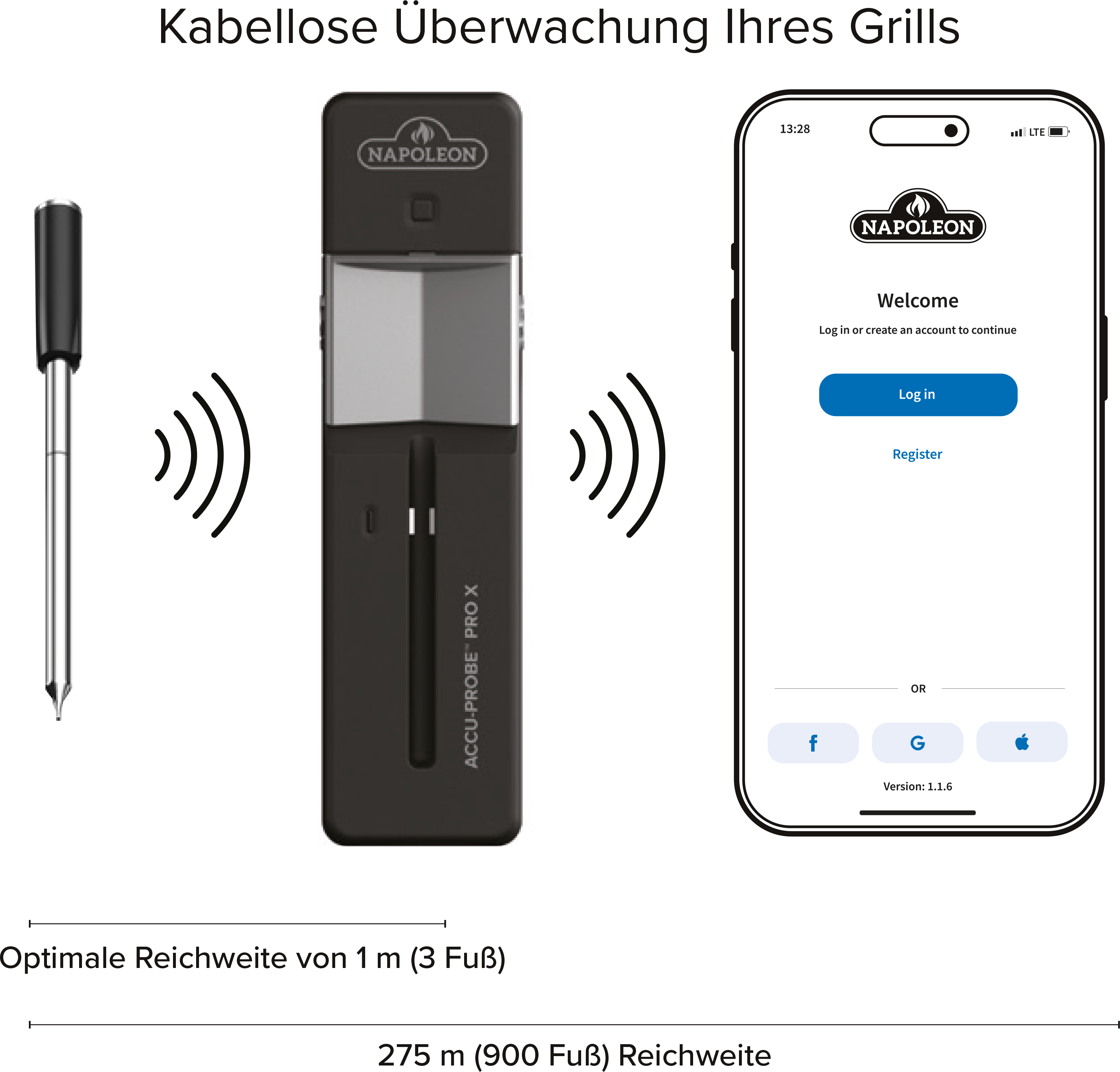 Grillthermometer Napoleon Akku Probe Pro X | 50018